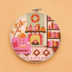Autumn Library Cross Stitch Pattern, Full-colour PDF Instant Download ...