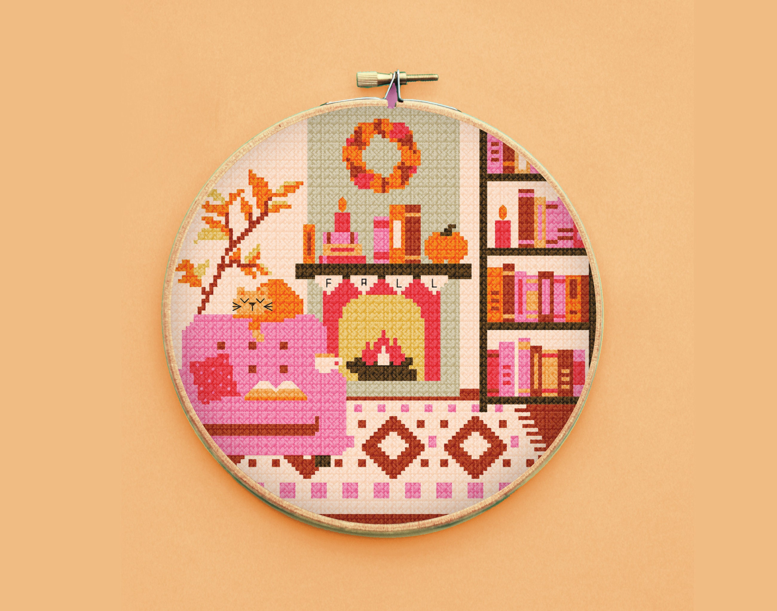 Autumn Library Cross Stitch Pattern, Full-colour PDF Instant Download ...