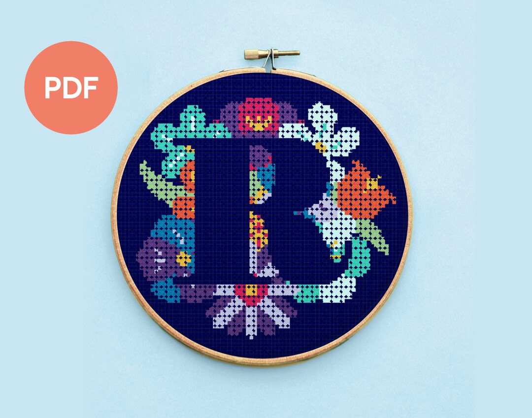 Letter R Flowers Cross Stitch Pattern, Full-colour PDF, Immediate ...