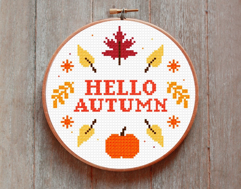 Hello Autumn, Fall Cross Stitch Pattern, Instant Download PDF, Full ...