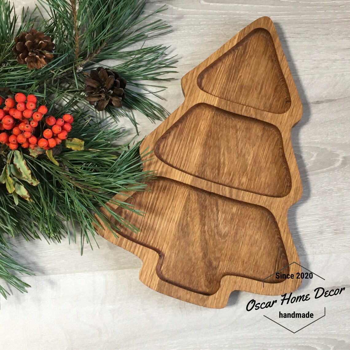 Kitchen Holiday Decor Christmas Tree Serving Dishes Wooden Plate ...
