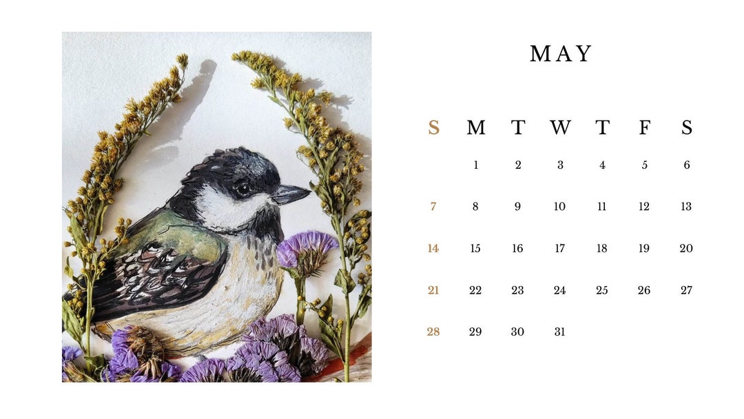 Garden Bird Digital Calendar, Garden Bird Printable Calendar, Bird ...
