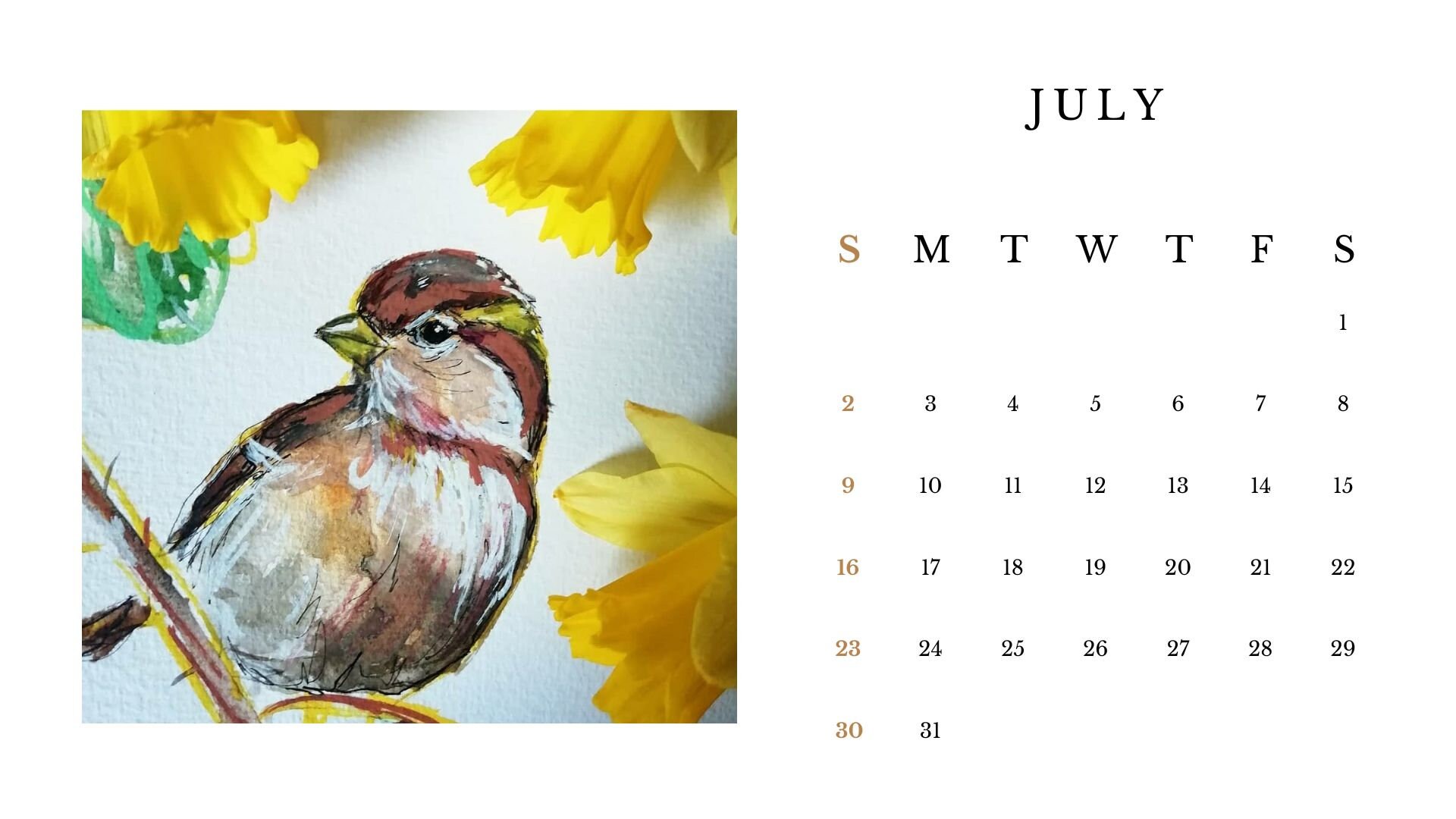 Garden Bird Digital Calendar, Garden Bird Printable Calendar, Bird ...