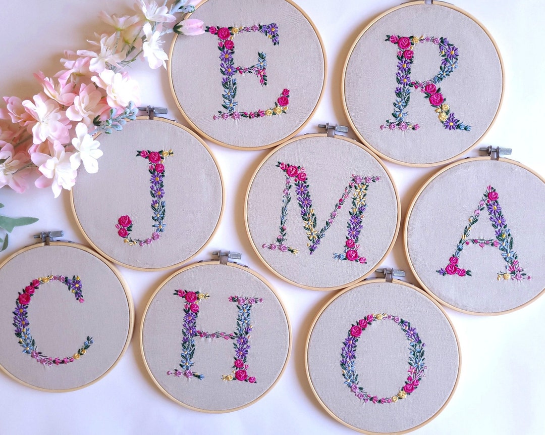 Personalised Monogram Embroidery Wall Decor, Embroidered Hoop Art ...