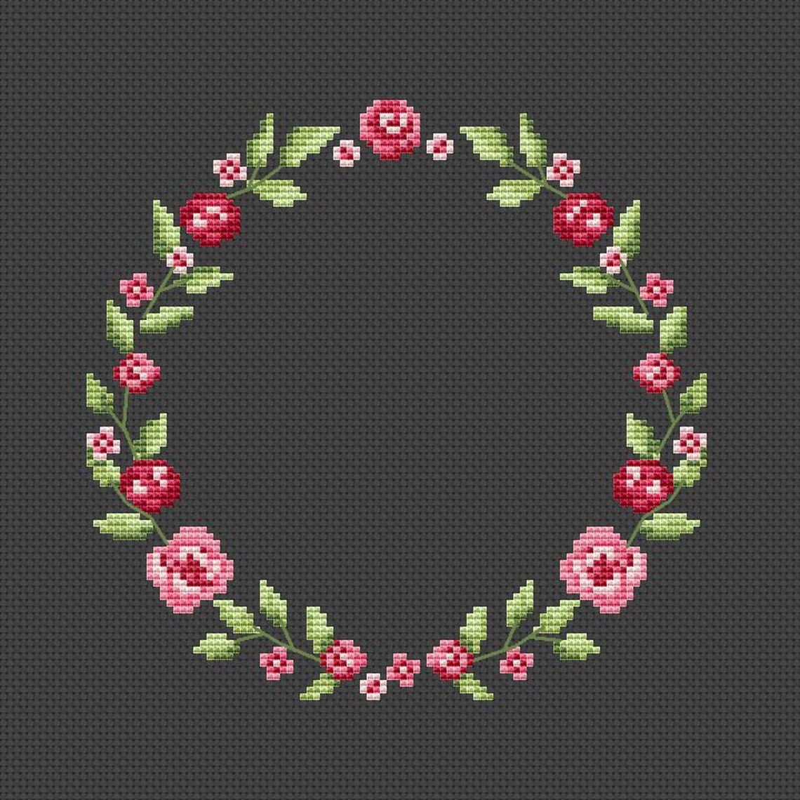 Floral Wreath cross stitch pattern PDF Flower Border Modern | Etsy