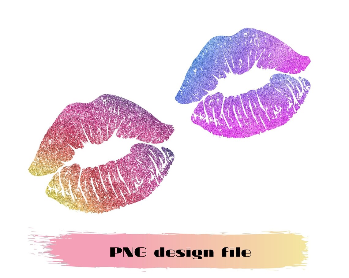 Rainbow Glitter Lips Pink Lips Kiss Png Love Kiss Designs - Etsy