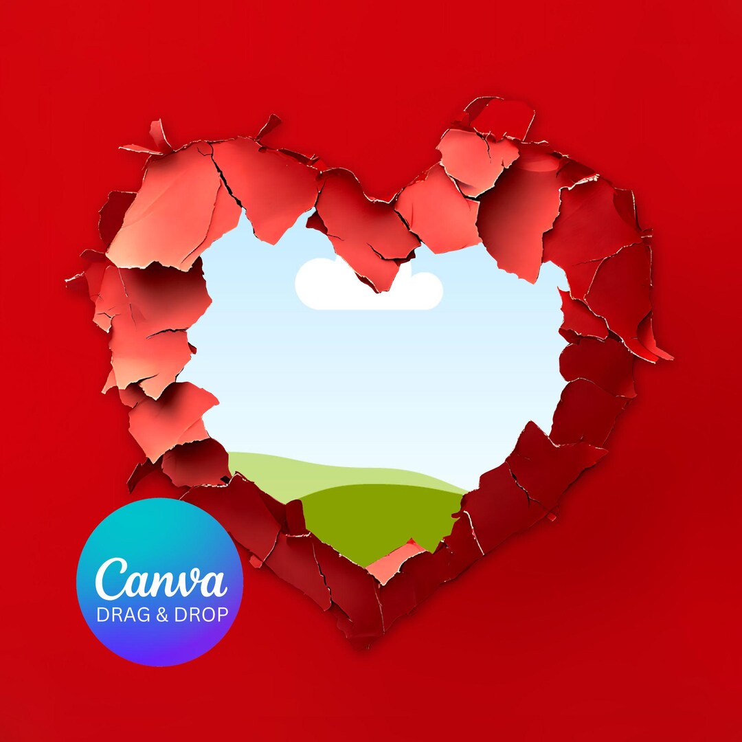 Ripped Paper Heart Overlay, Canva Drag and Drop, Heart Cut Out Overlay ...