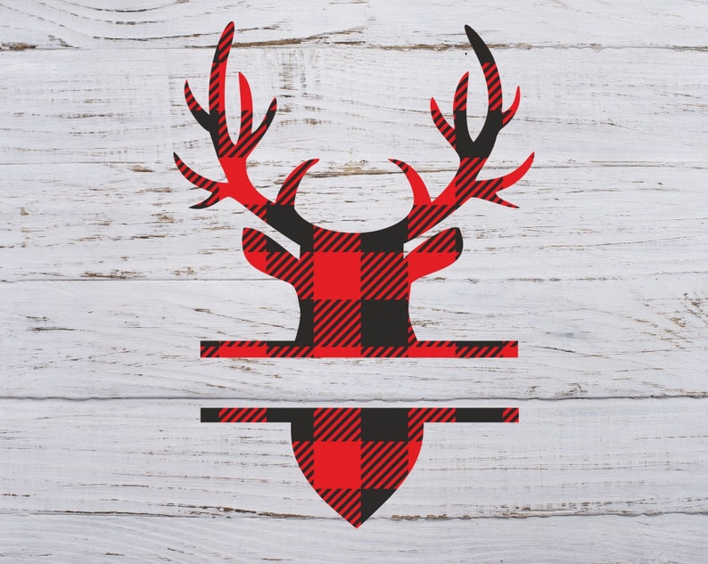 Deer Split Monogram Buffalo Plaid Svg Deer Head Png Files - Etsy