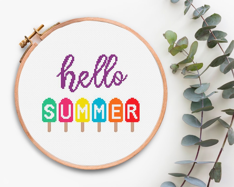 Hello Summer Cross Stitch Pattern Begginers Funny Counted Cross ...
