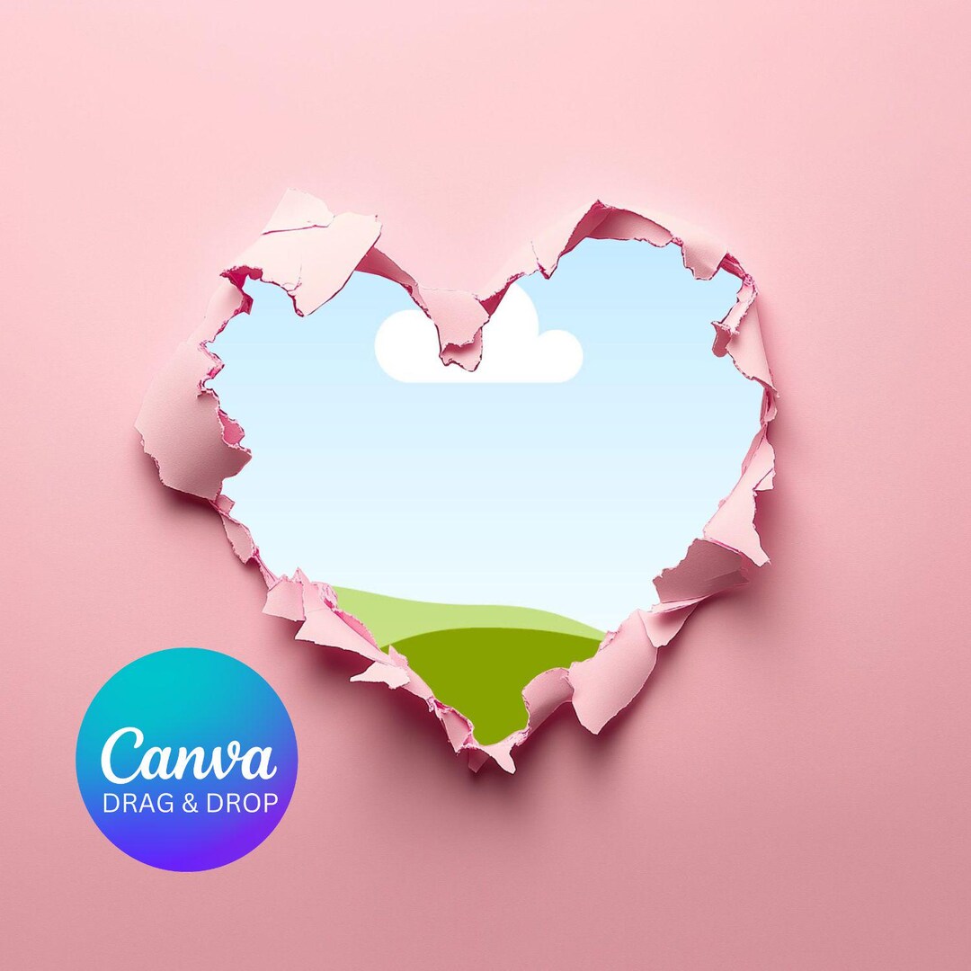 Ripped Paper Heart Overlay, Canva Drag and Drop, Heart Cut Out Overlay ...