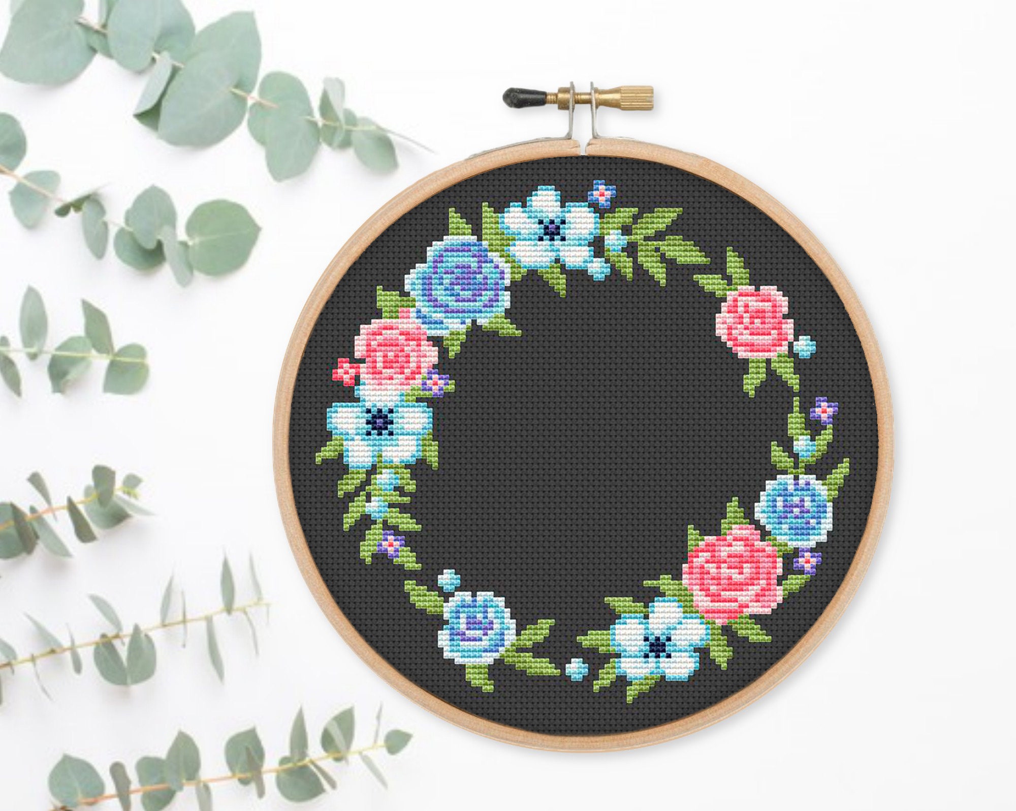 Cross Stitch Floral Border Wreath Cross Stitch Patten PDF | Etsy