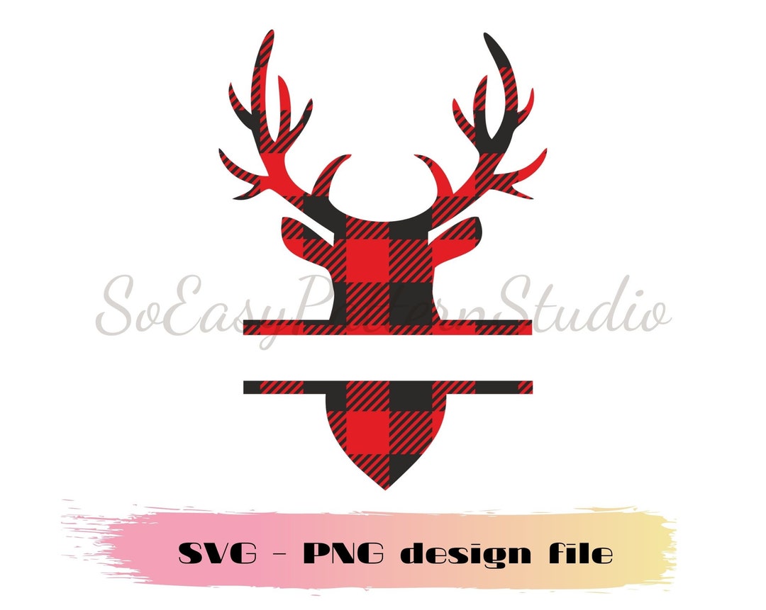 Deer Split Monogram Buffalo Plaid Svg, Deer Head Png Files, Cricut Cut ...