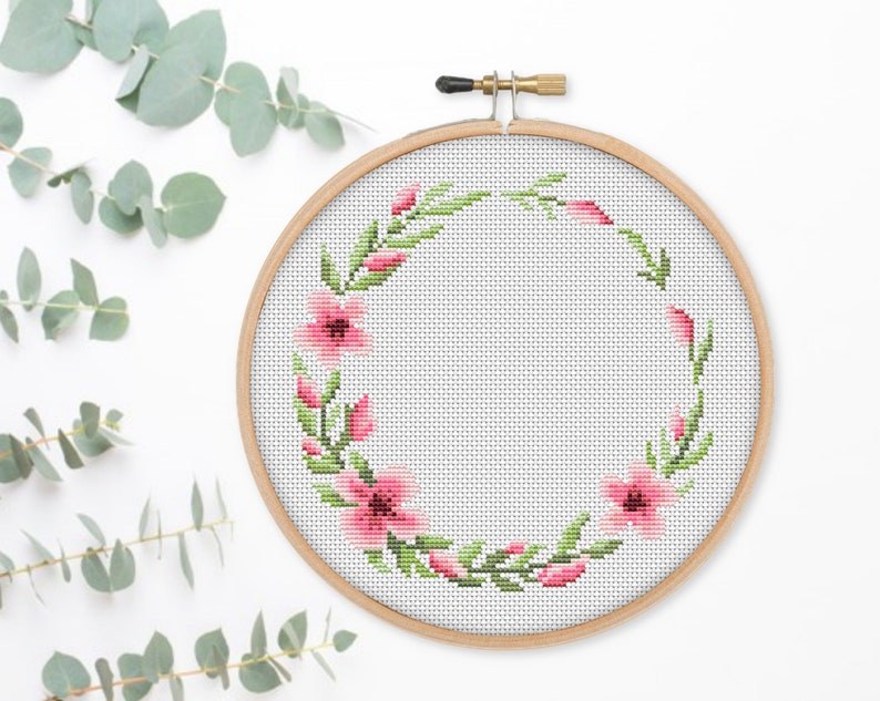 Floral Wreath Cross Stitch Pattern PDF Modern Xstitch Chart - Etsy