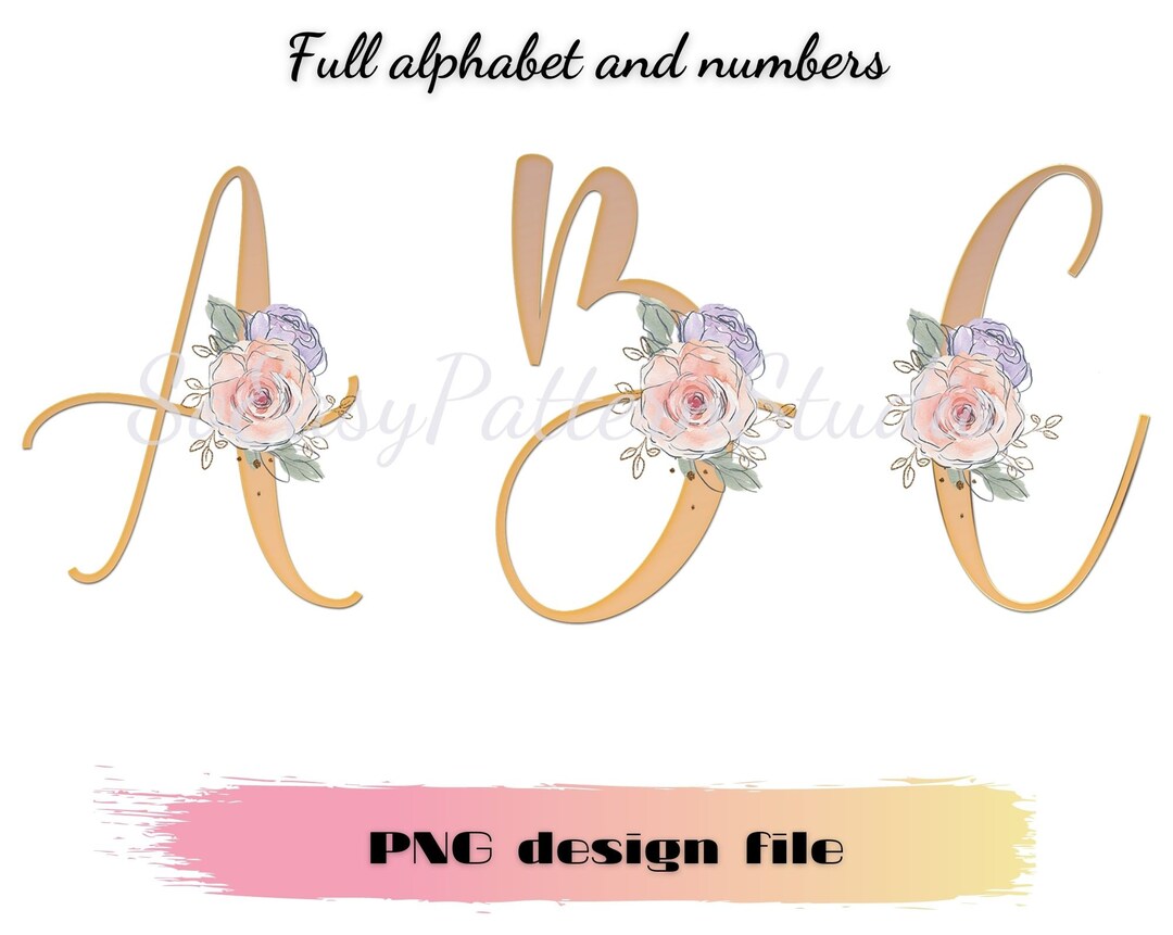 Floral Alphabet Clipart, Monogram Letters With Watercolor Flowers A-Z ...