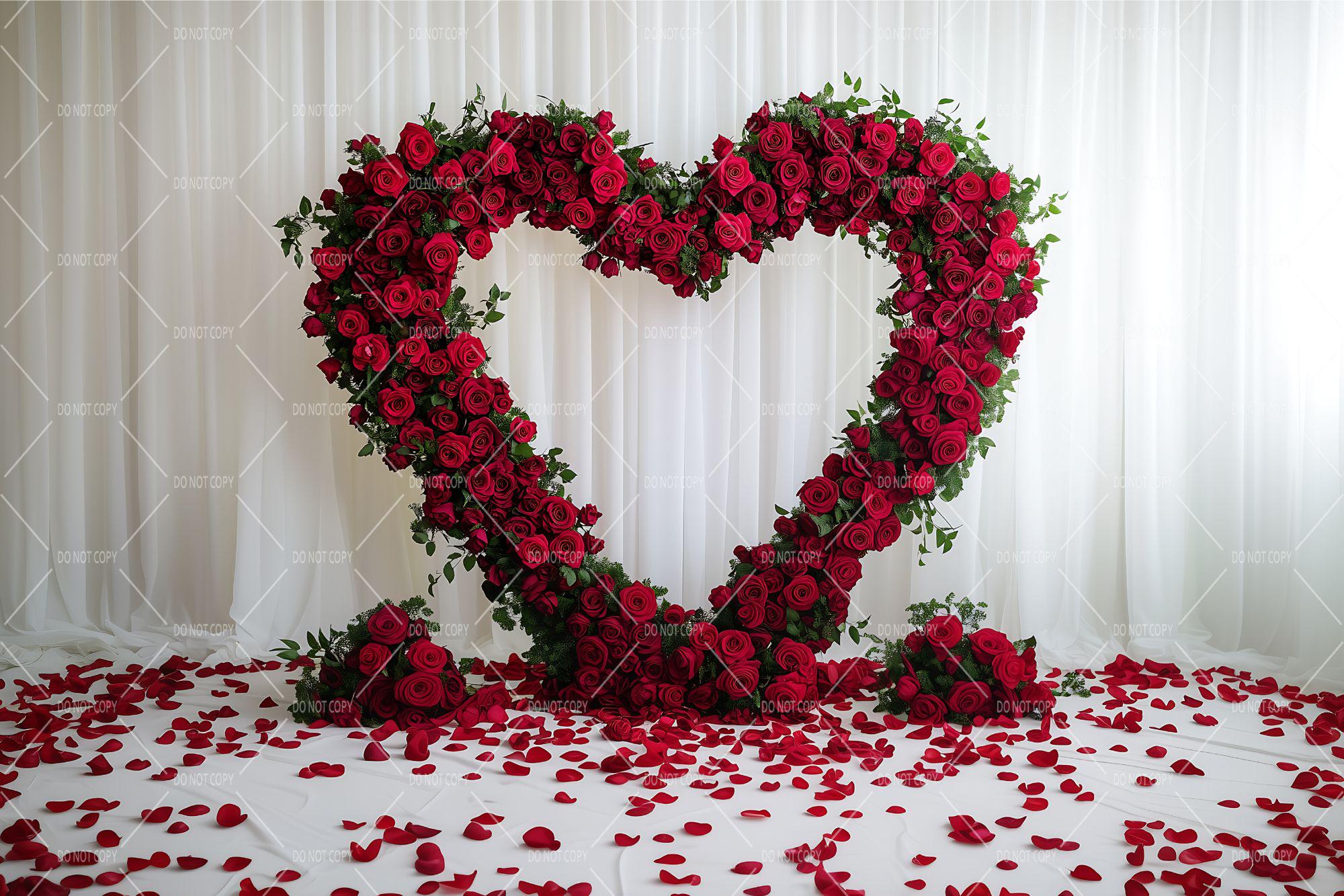 Red Roses Floral Heart Backdrop, Valentines Day Background, Styled ...