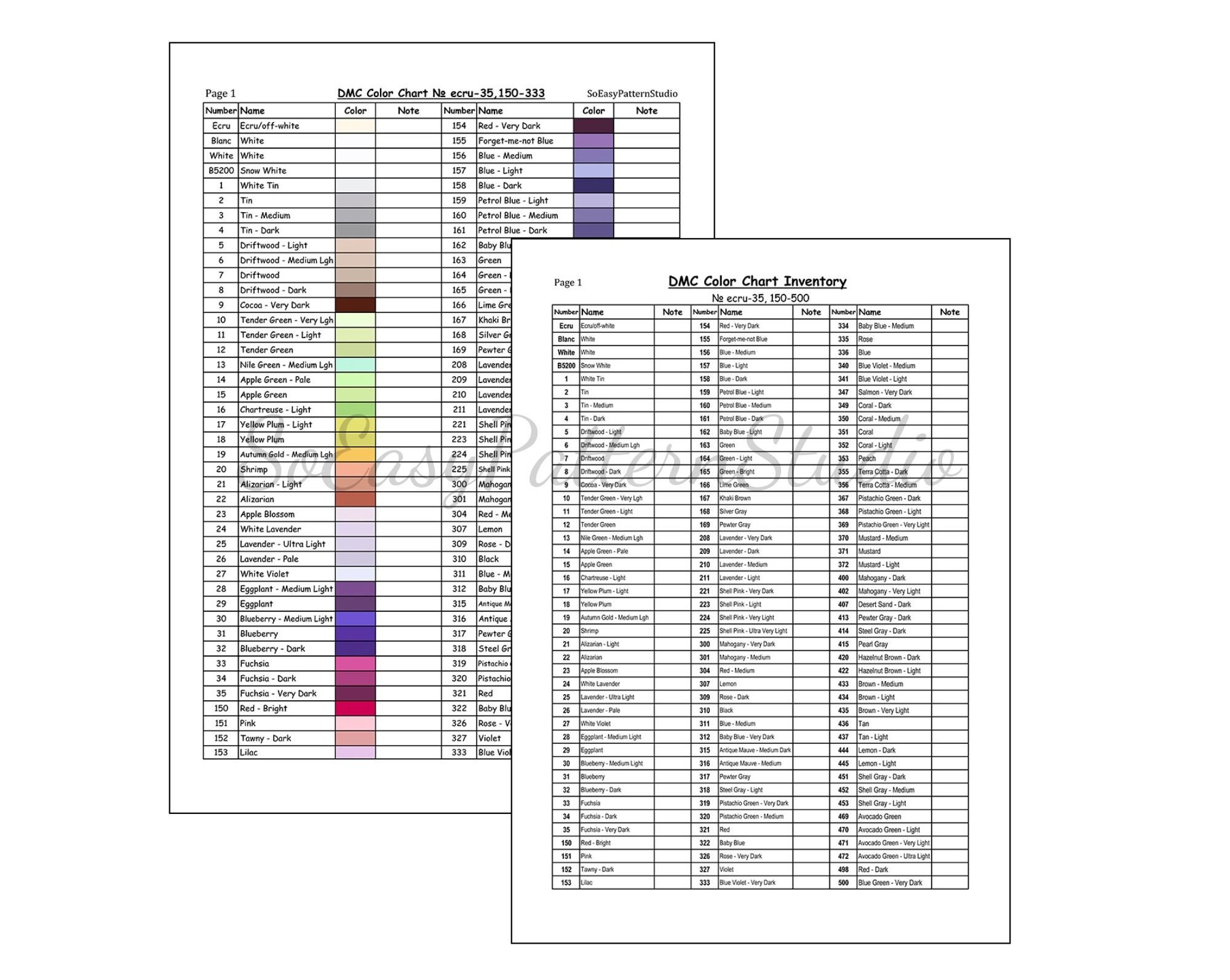 DMC Floss Color Chart PDF Download File DMC Threads Color Shade Chart ...