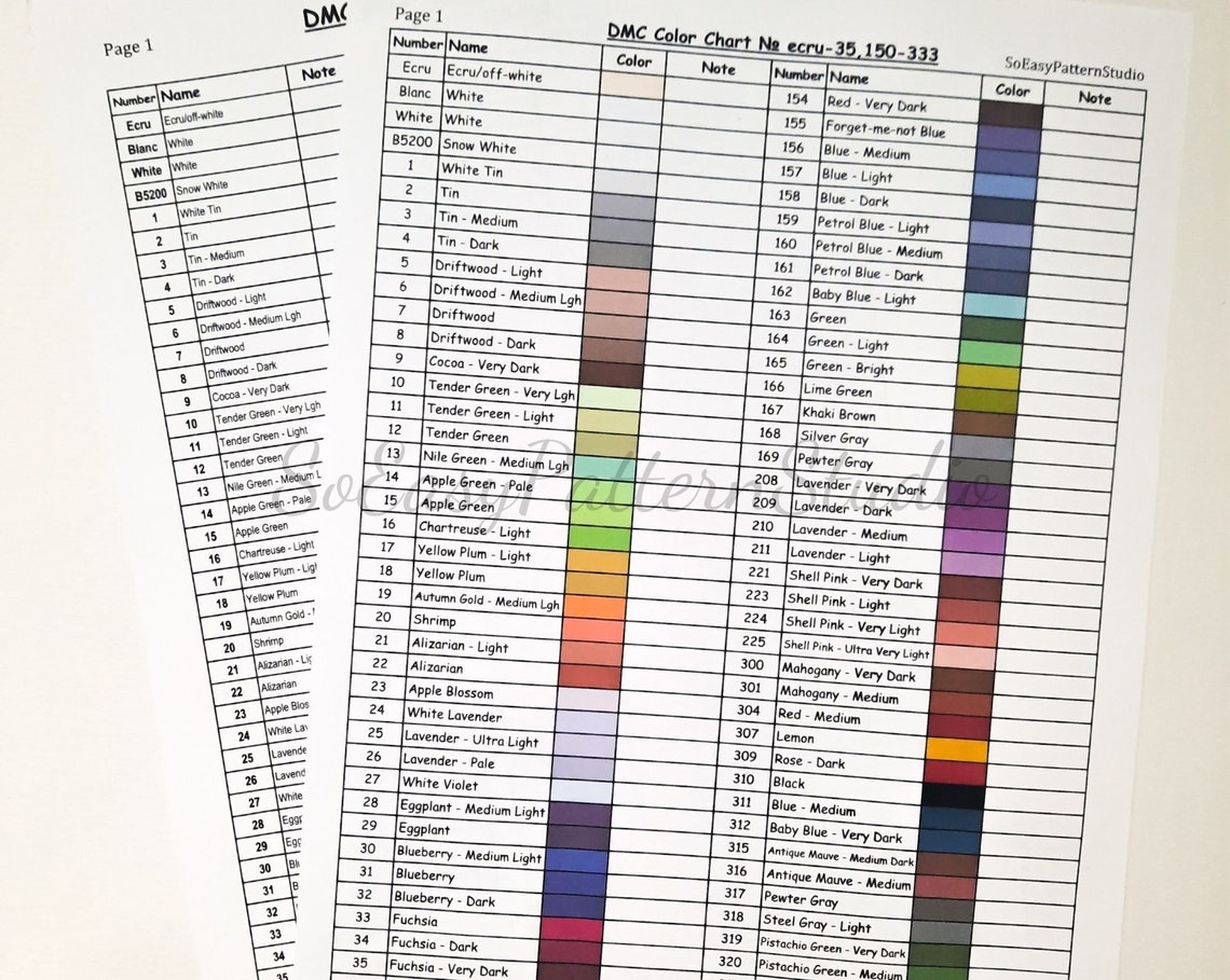 DMC Floss Color Chart PDF Download File DMC Threads Color - Etsy Canada