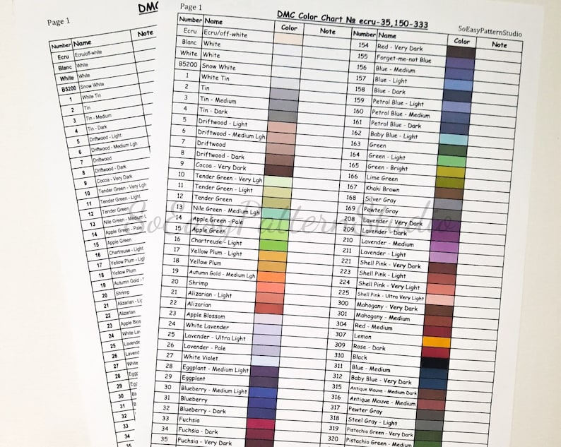 DMC Floss Color Chart PDF Download File DMC Threads Color Shade Chart ...