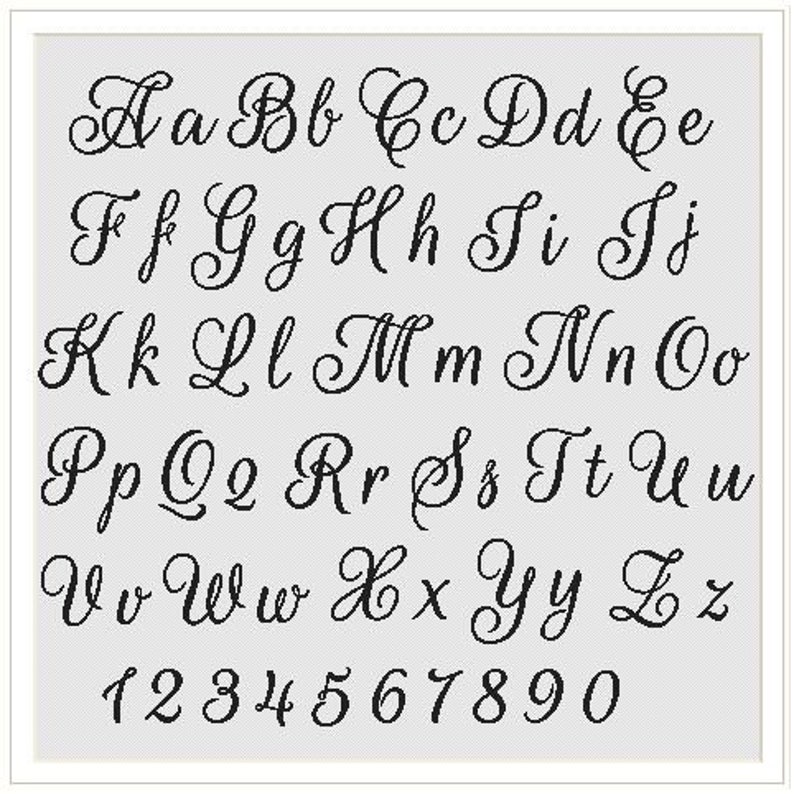 Alphabet Cross Stitch Pattern Calligraphy Font Text Cross Stitch Chart ...