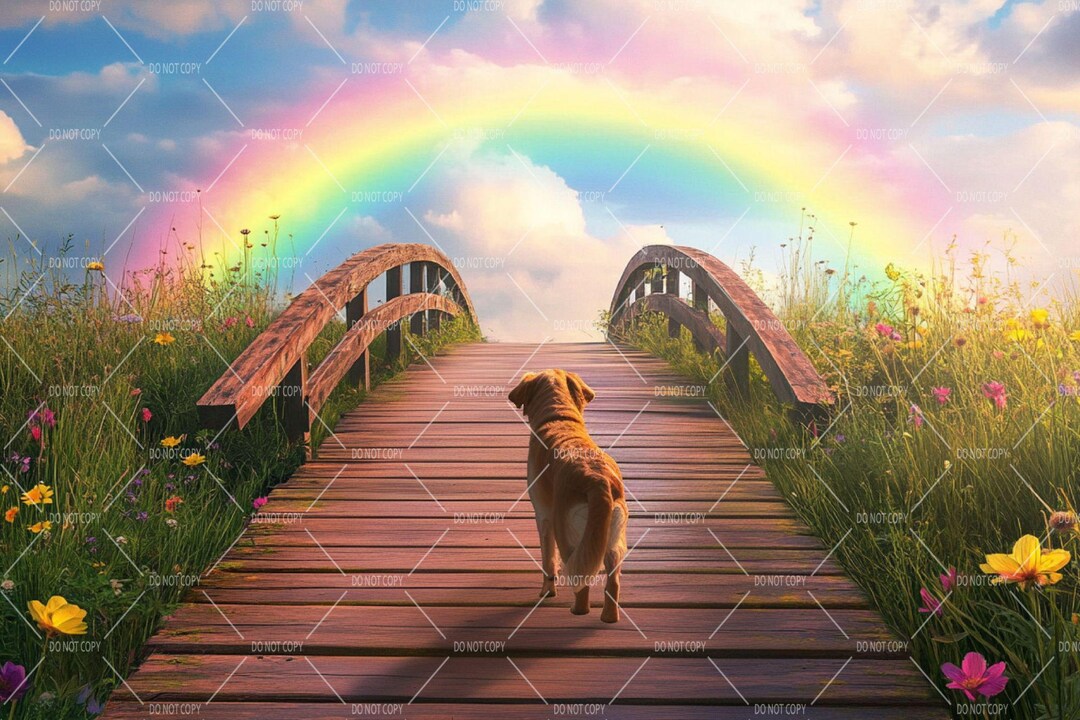 Rainbow Bridge Digital Backdrop, Pets Memorial Background, Pet Loss ...