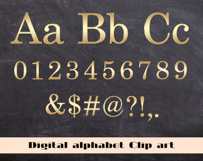 Brush Gold PNG Clip Art Letters Font Numbers Instant Download Files ...