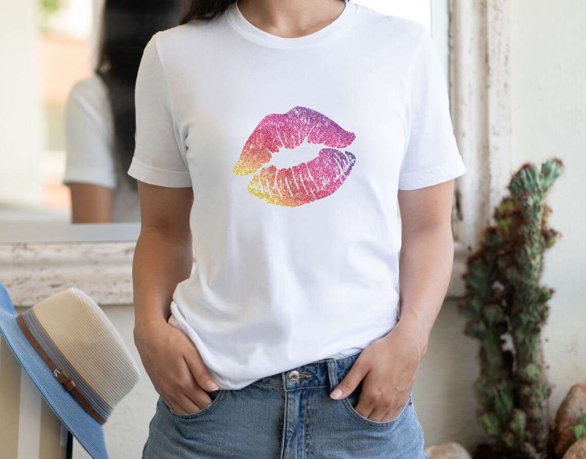 Rainbow Glitter Lips Pink Lips Kiss Png Love Kiss Designs - Etsy