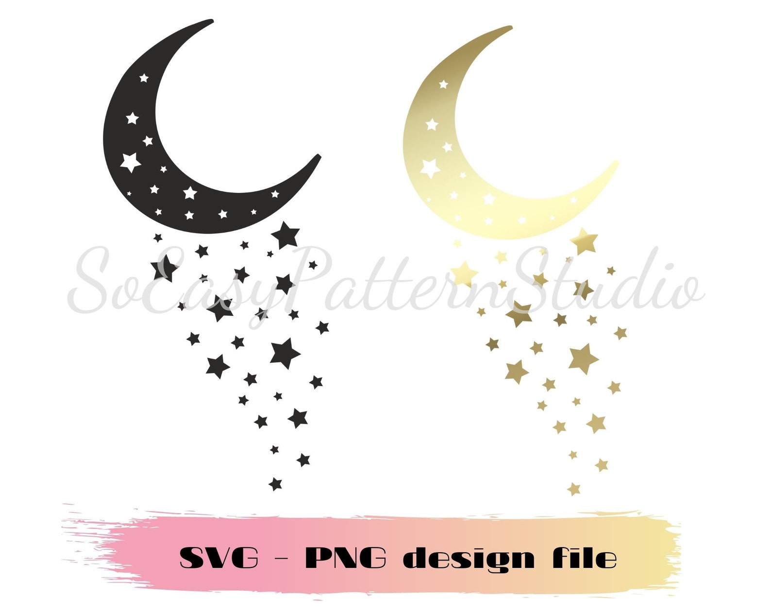 Stars and Moon Svg Files for Cricut, A Wave of Stars Png, Silhouette ...