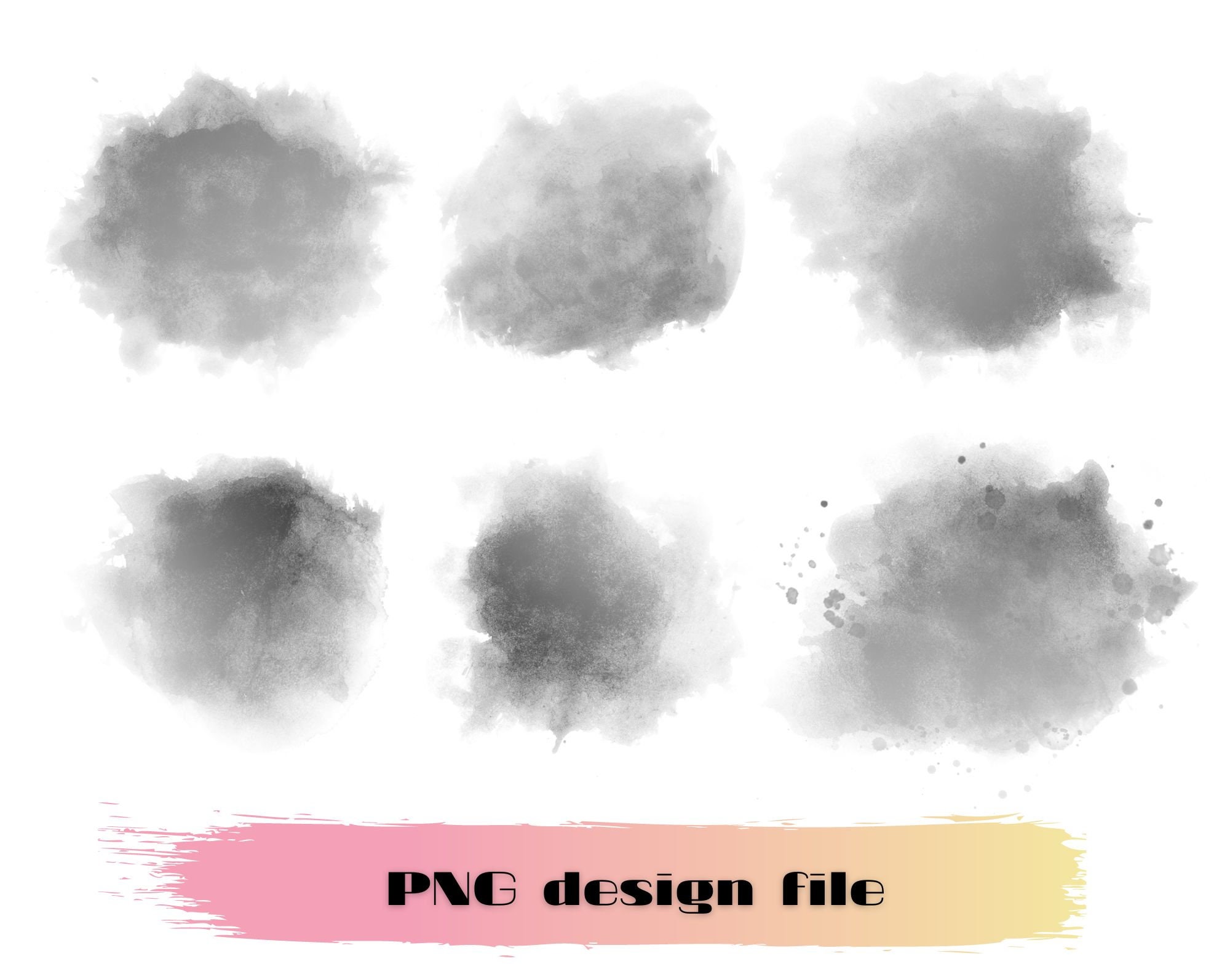 Grey Watercolor Splashes Png Bundle, Paint Drip, Hand Watercolor ...