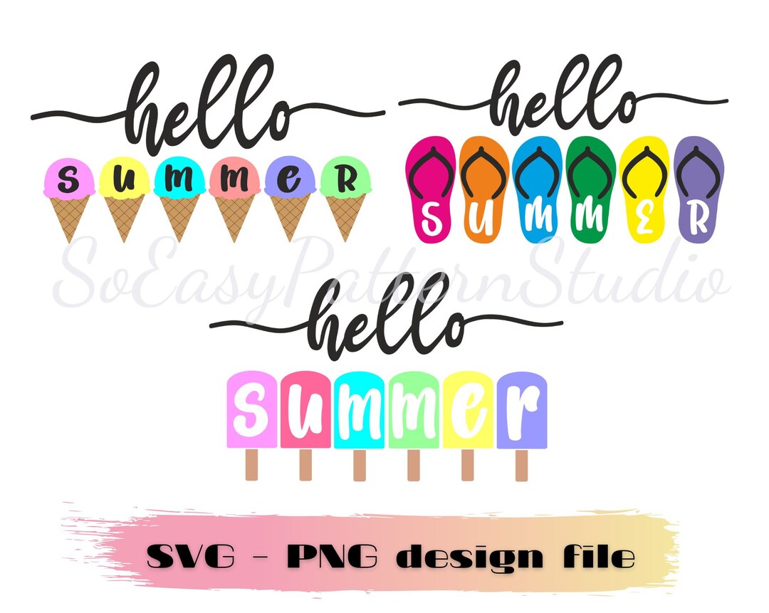 Hello Summer Svg Bundle, Hello Summer Popsicle Svg, Flip Flops Svg, Ice ...