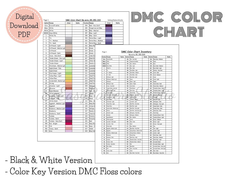 DMC Floss Color Chart PDF Download File DMC Threads Color Shade Chart ...