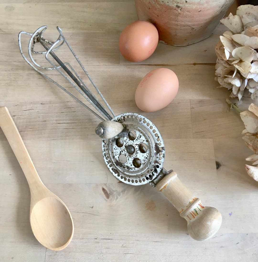 Vintage Antique French Kitchen Rotary Whisk Egg Mixer Rustic Farmhouse ...