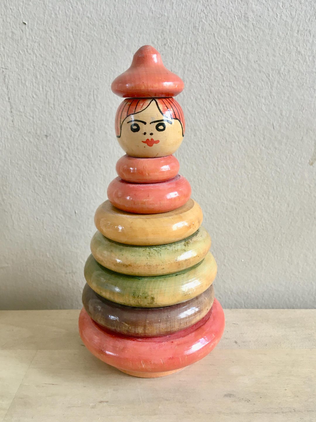 Vintage Wooden Stacking Doll Toy 1960s - Etsy