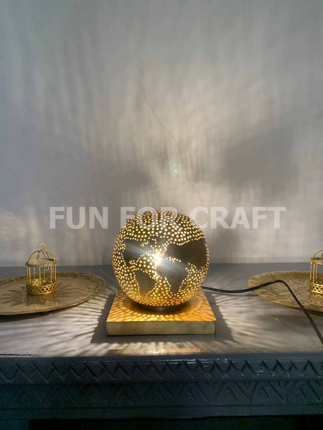 World Map Lamp, Globe Lamp, Brass Lampshade, Copper Globe Lamp, Table ...