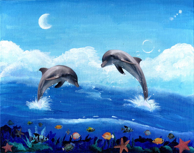 Frutiger Aero Dolphins in the Ocean - Etsy