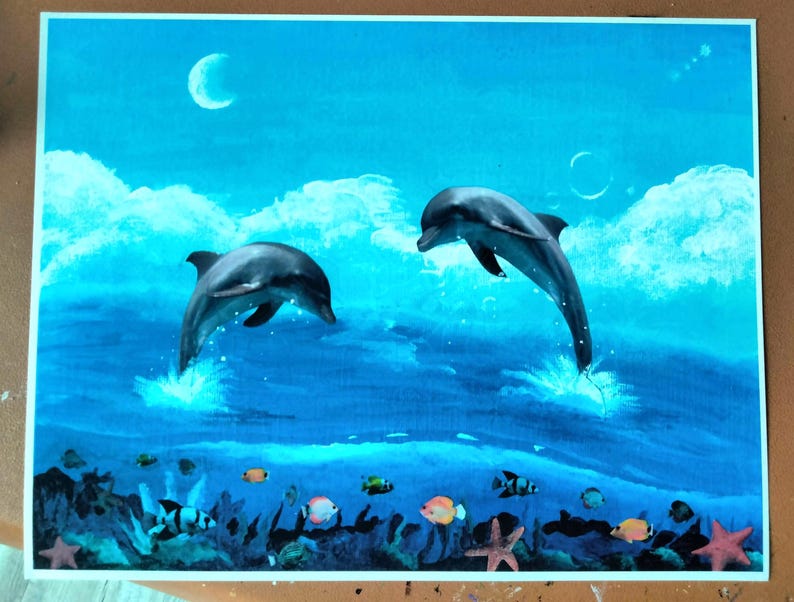 Frutiger Aero Dolphins in the Ocean - Etsy