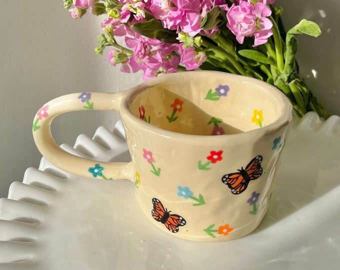 Preorder:butterfly Garden Handmade Ceramic Mug-handmade Mug,butterfly ...