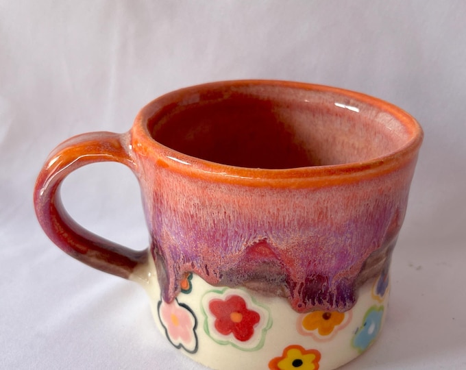Drippy Flower Handmade Ceramic Mug-handmade Glazed Mug-handmade Flowers ...