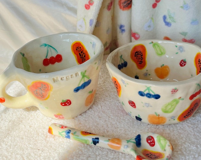 Preorder:handmade Fruit Ceramic Breakfast Set-fruit Mug-fruit Bowl-mug ...
