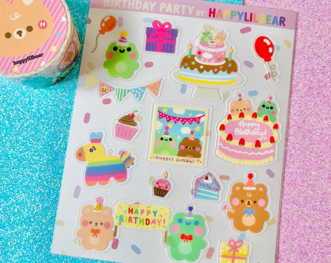 Birthday Party Sticker Sheet-cute Sticker Sheet-bear Sticker Sheet ...