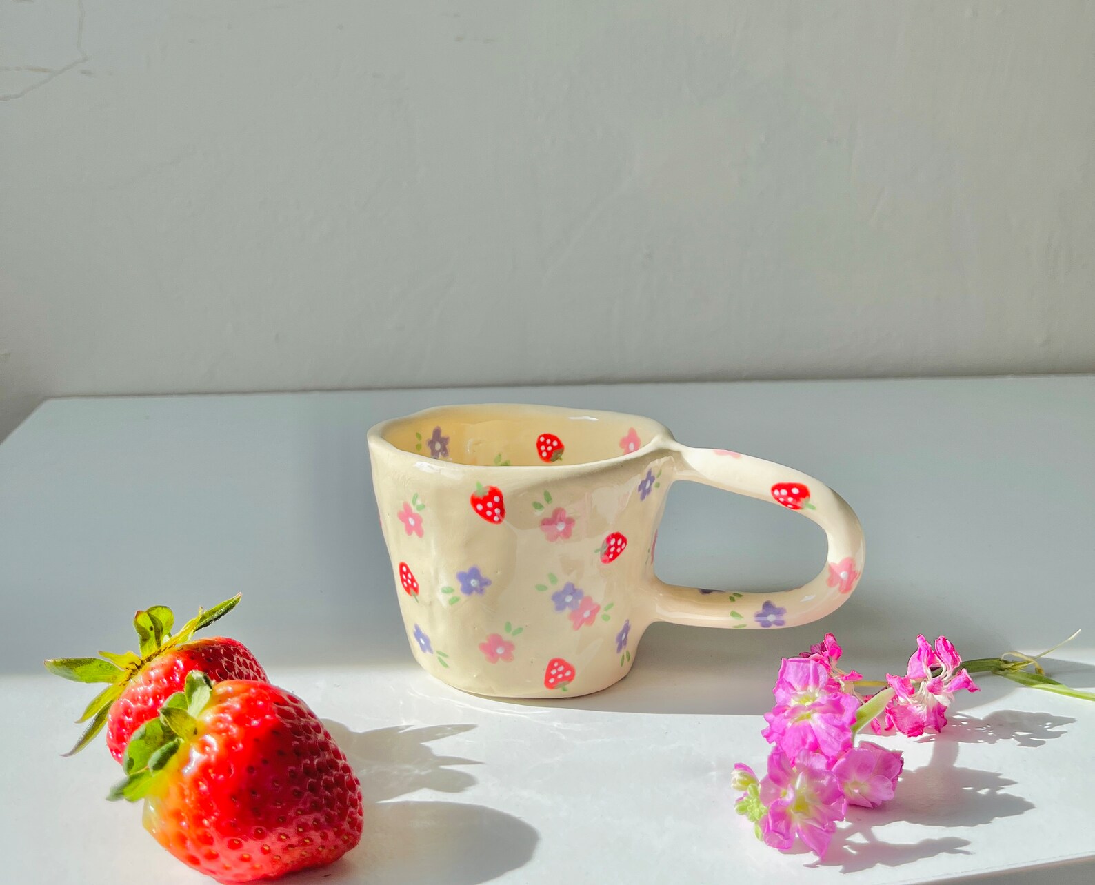 Preorder:dainty Strawberry Flowers Handmade Ceramic Mug-clay Mug ...