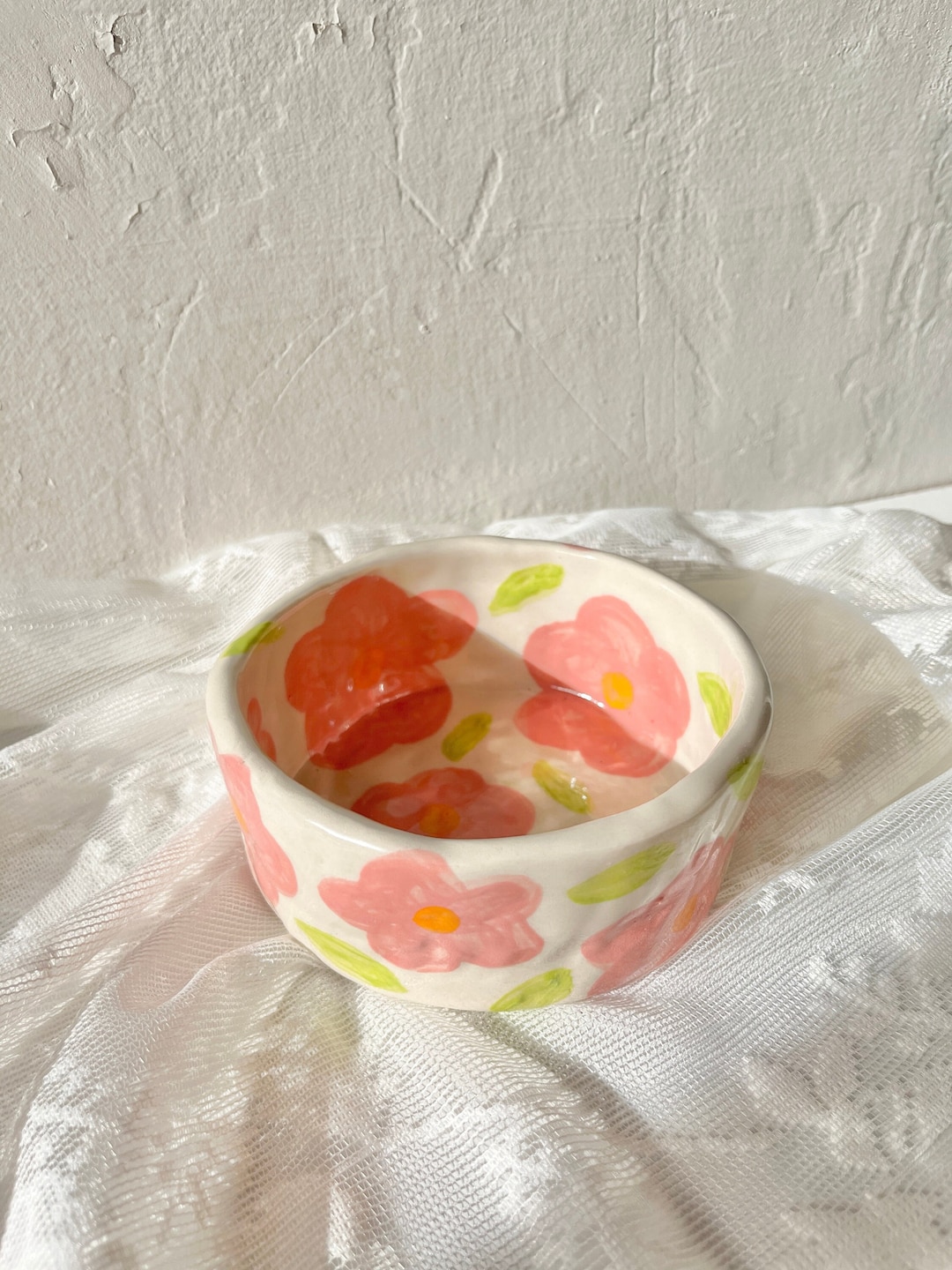 PREORDER: Pink Flowers Handmade Ceramic Bowl-handmade Pottery Bowl-cute ...