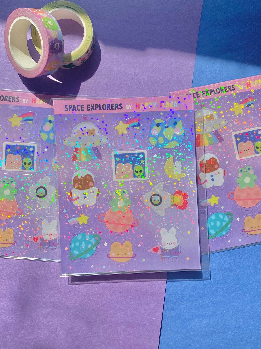 Space Explorers Glitter Sticker Sheet-cute Sticker Sheet-bear Sticker ...