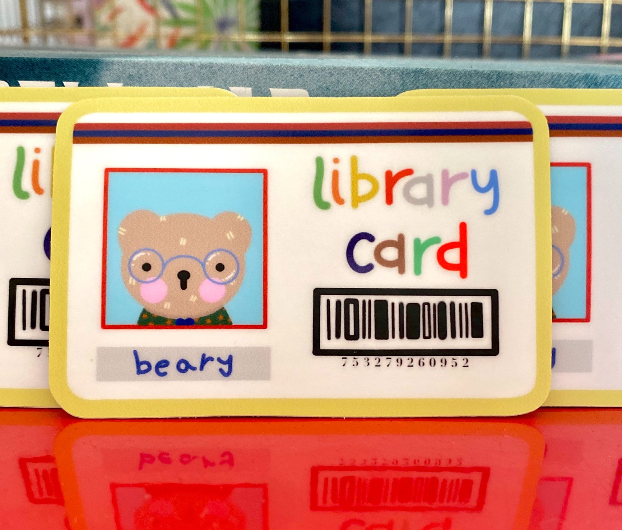 Beary library card sticker // cute bear sticker funny bear | Etsy