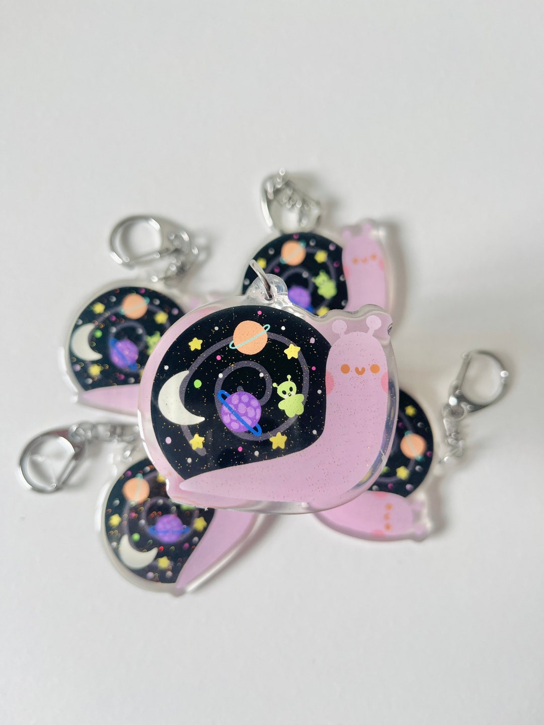 Space Snail Acrylic Glitter Keychain-space Keychain-alien Keychain ...