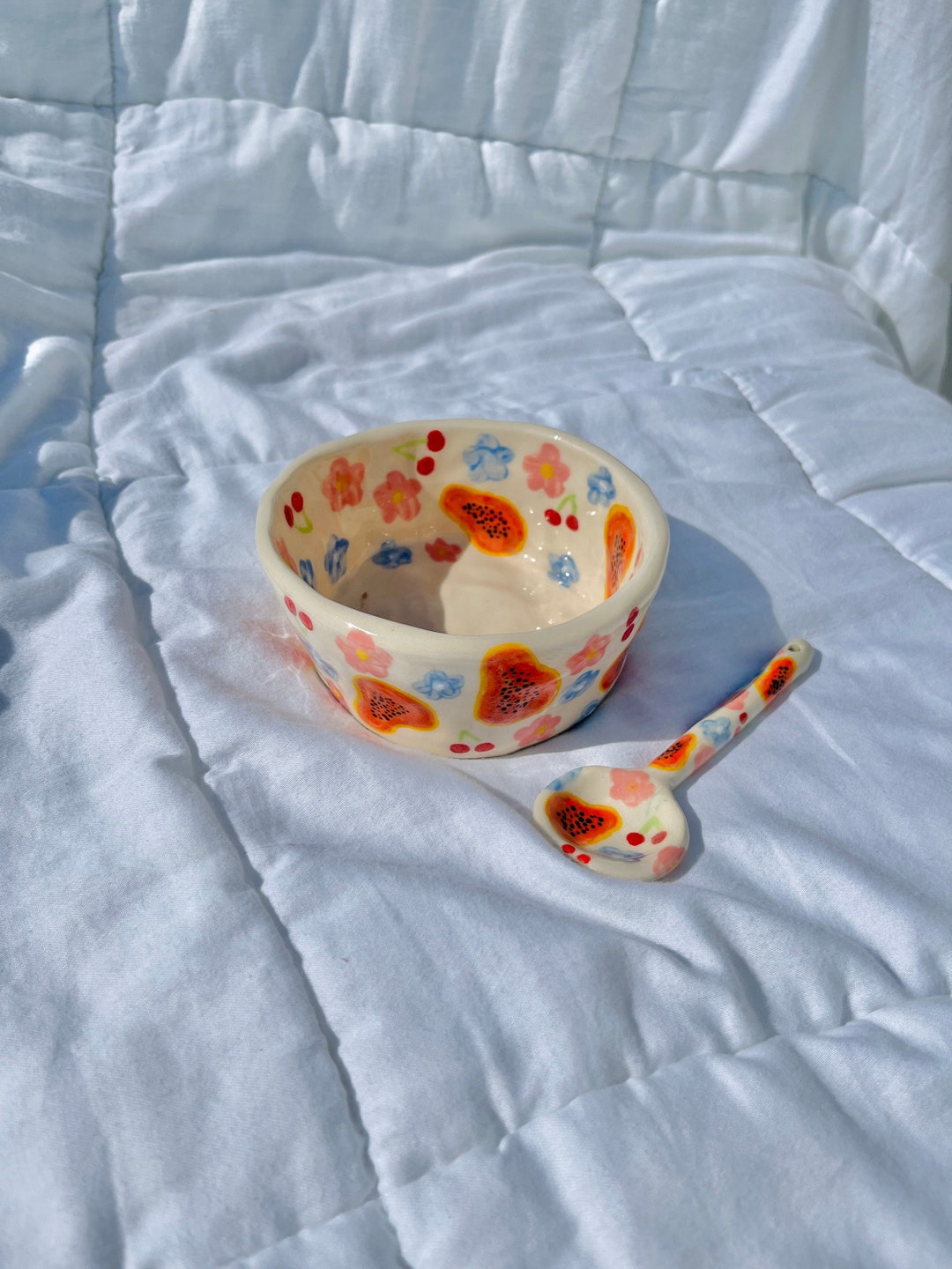PREORDER: Papaya Fruit Handmade Ceramic Bowl W/ Matching Spoon-handmade ...