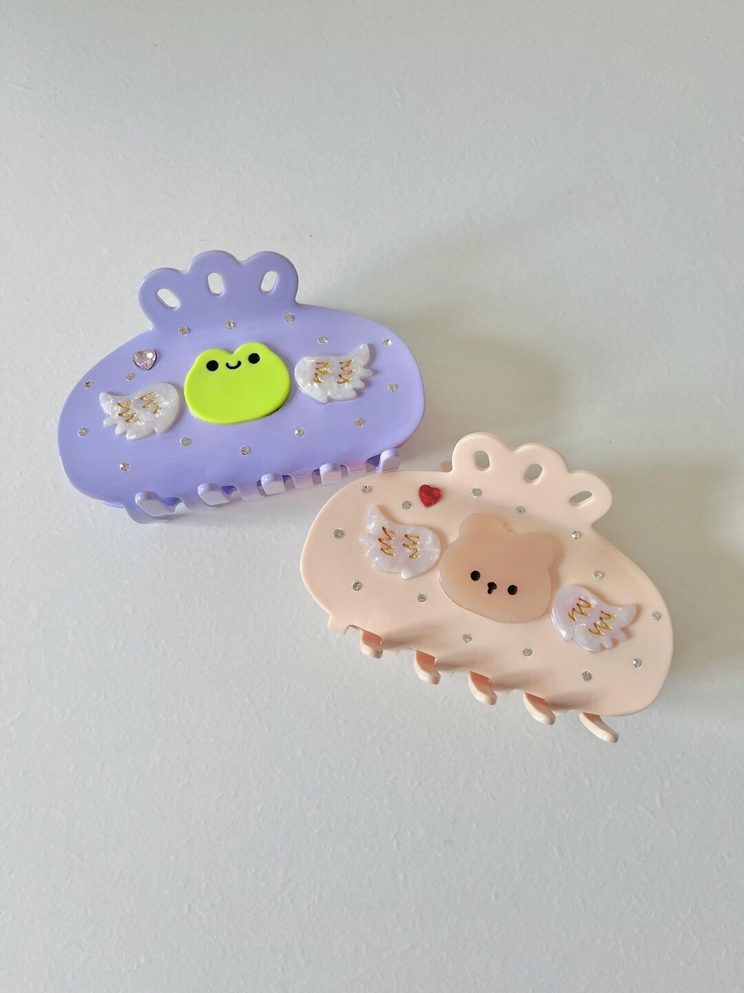 Froggy & Beary Angel Bffs Matching Hair Clips-acetate Hair Claw,cute ...