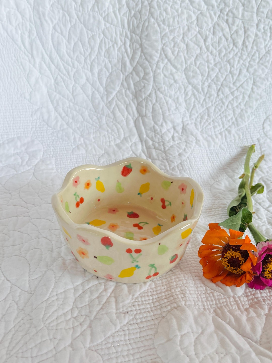 PREORDER: Cute Fruits Handmade Scalloped Ceramic Bowl-handmade Ceramic ...