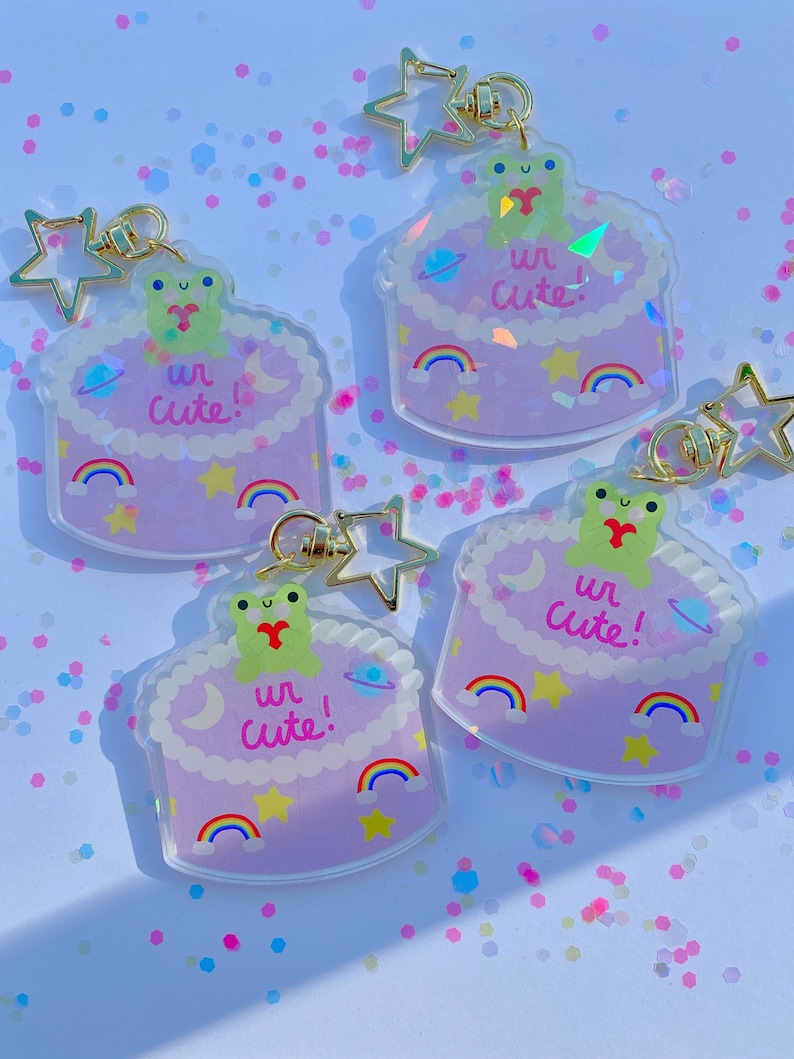 Frog Cake Keychain//cute Acrylic Keychainillustrated - Etsy
