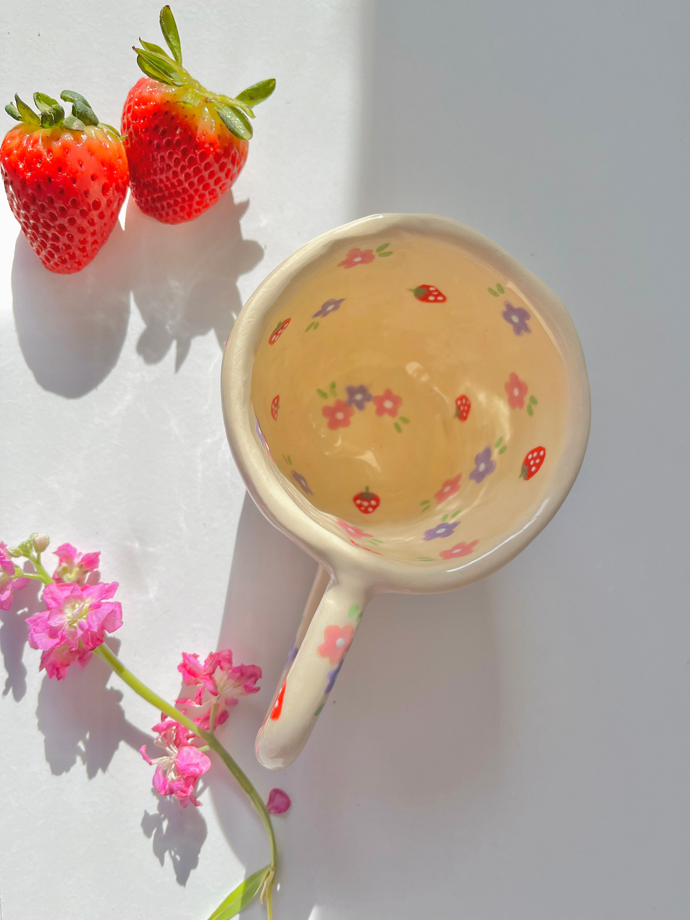 Preorder:dainty Strawberry Flowers Handmade Ceramic Mug-clay Mug ...
