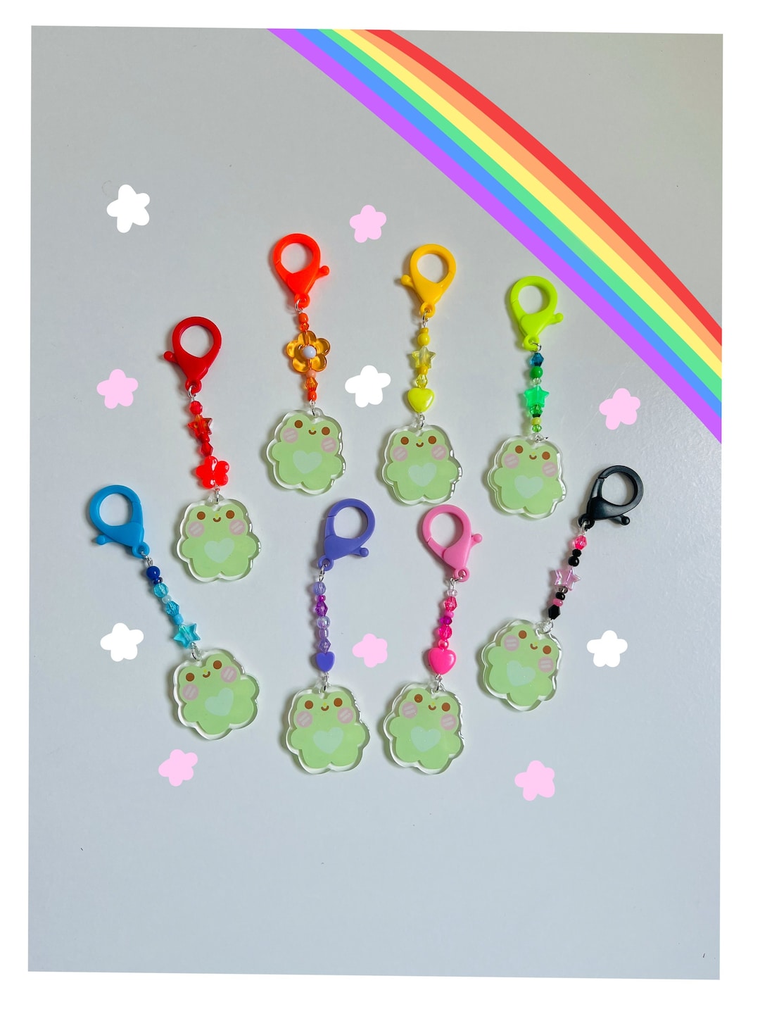 Beaded Rainbow Frogs Acrylic Keychain-cute Beaded Keychain-aesthetic ...